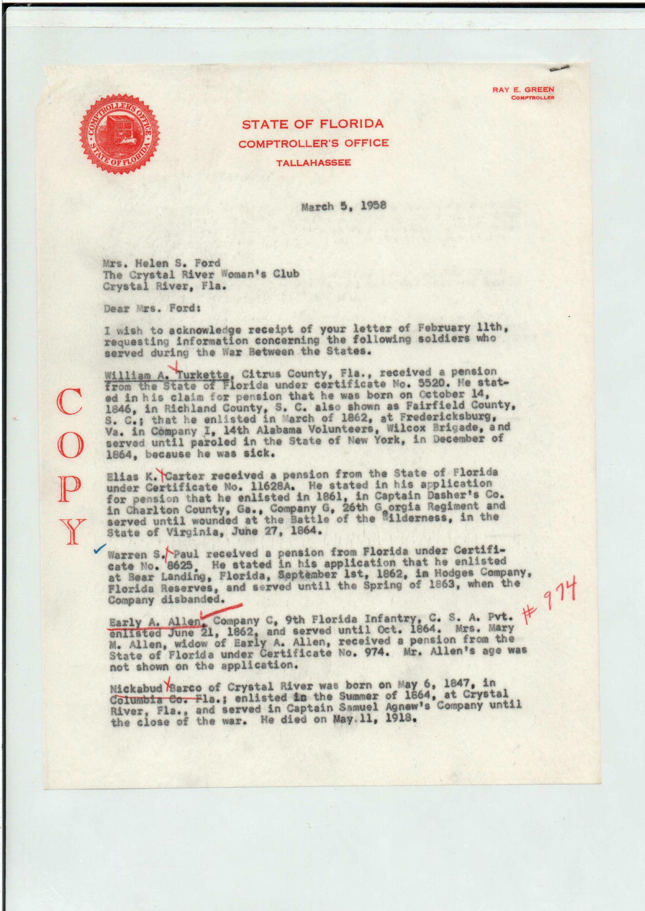 Florida Memory • ALLEN, Early A.