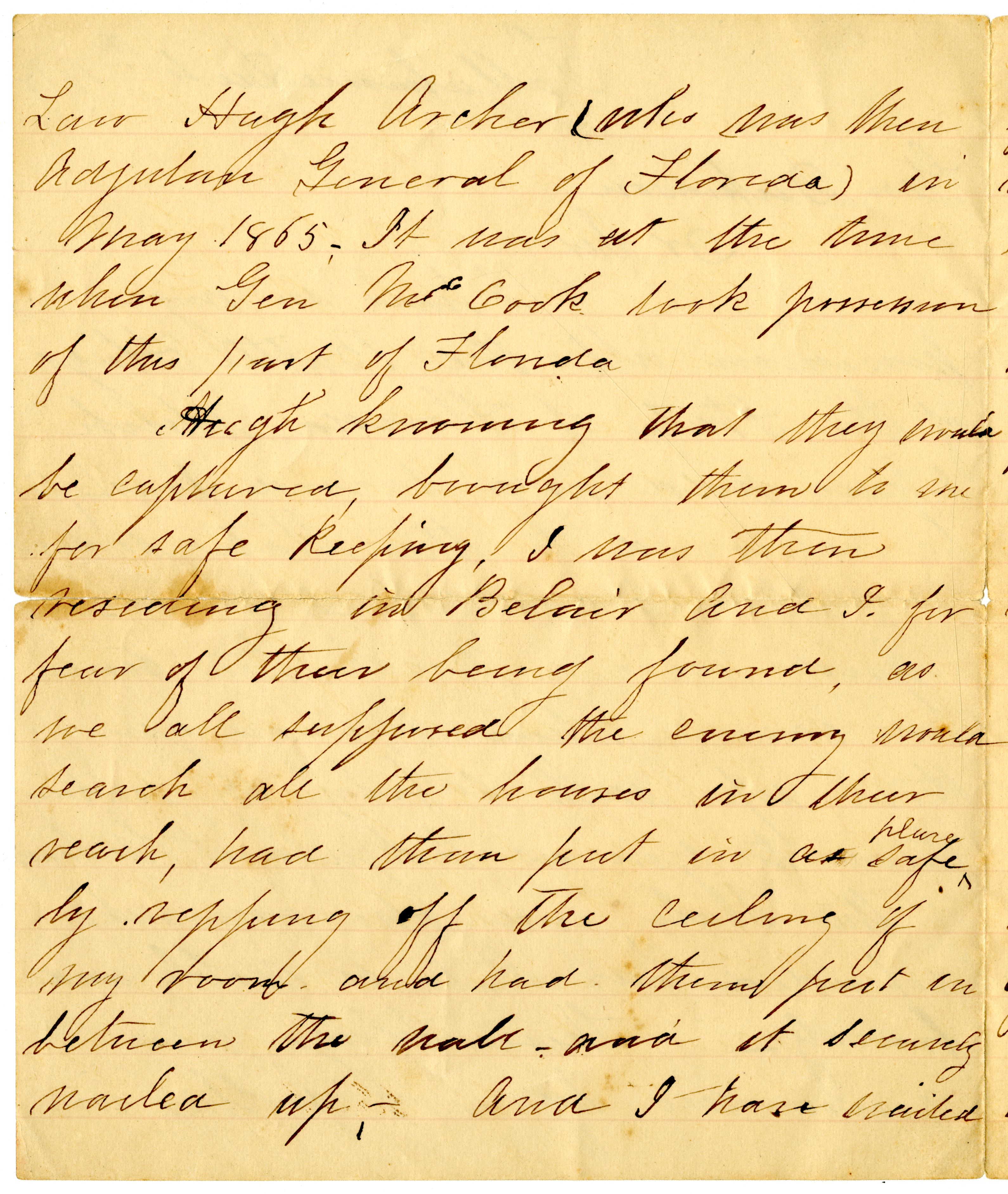 Florida Memory • Letter from Mary S. Archer to Adjutant General J.J ...