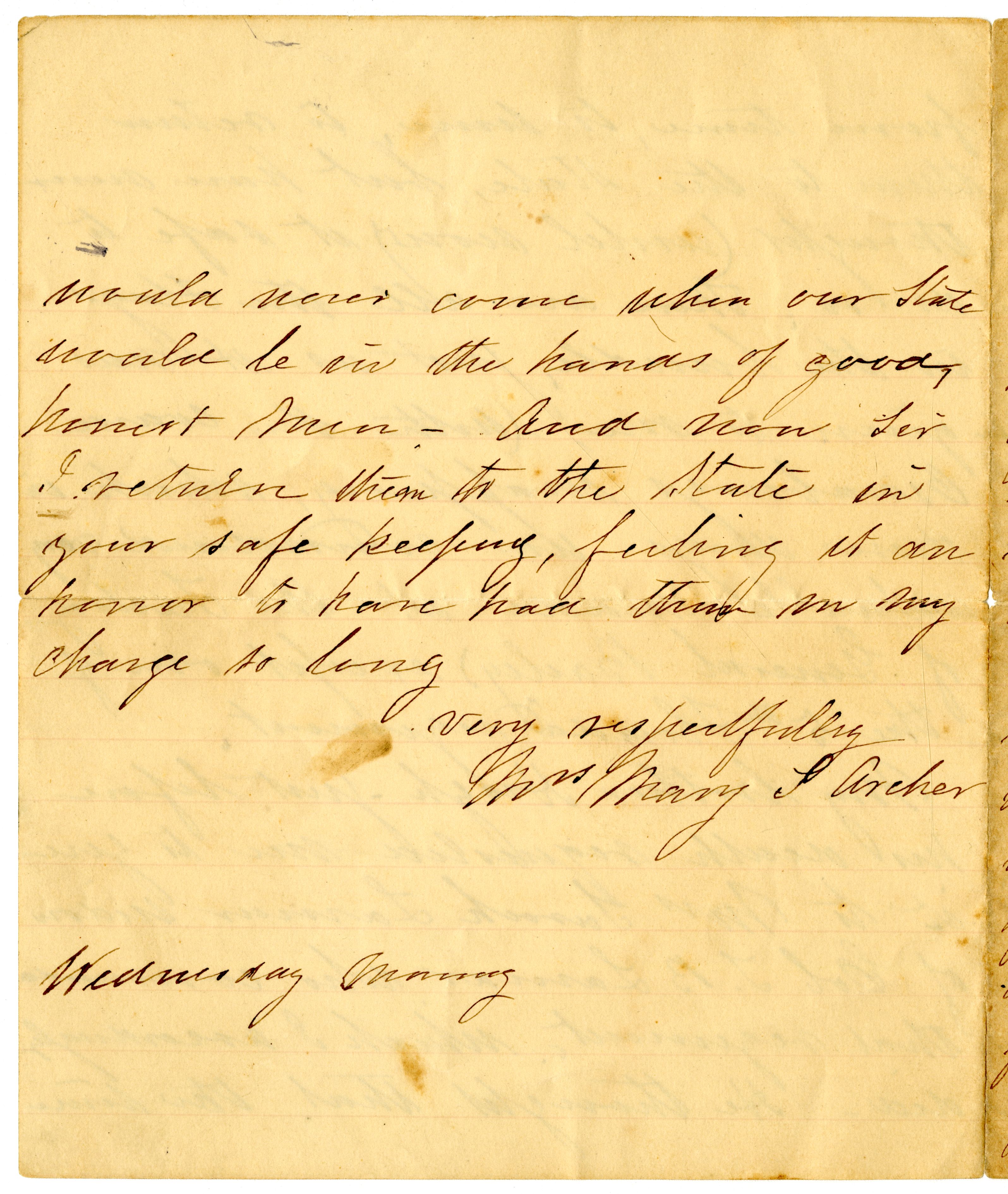 Florida Memory • Letter from Mary S. Archer to Adjutant General J.J ...
