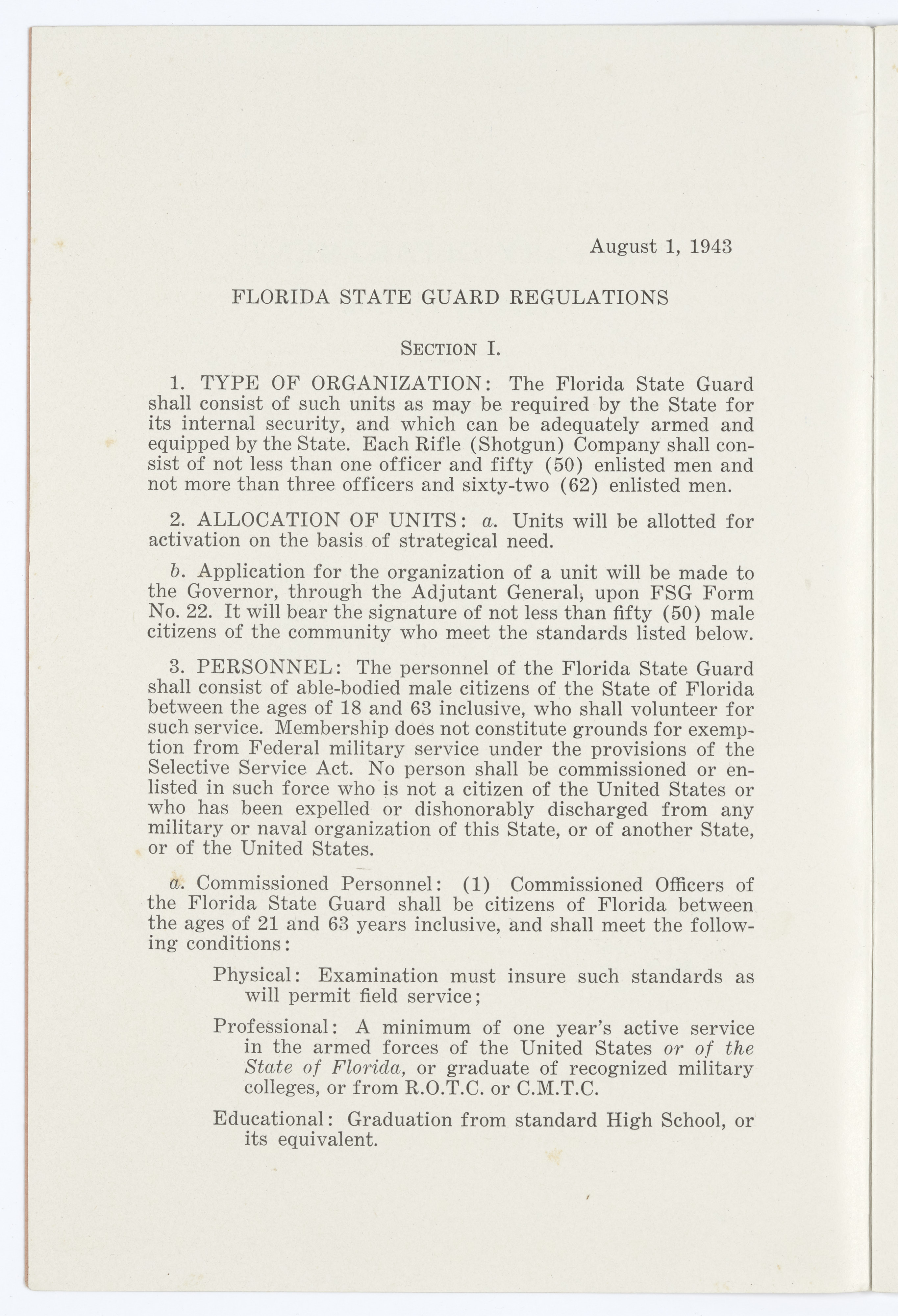 Florida Memory • Booklet, Florida State Guard Regulations, Revised ...