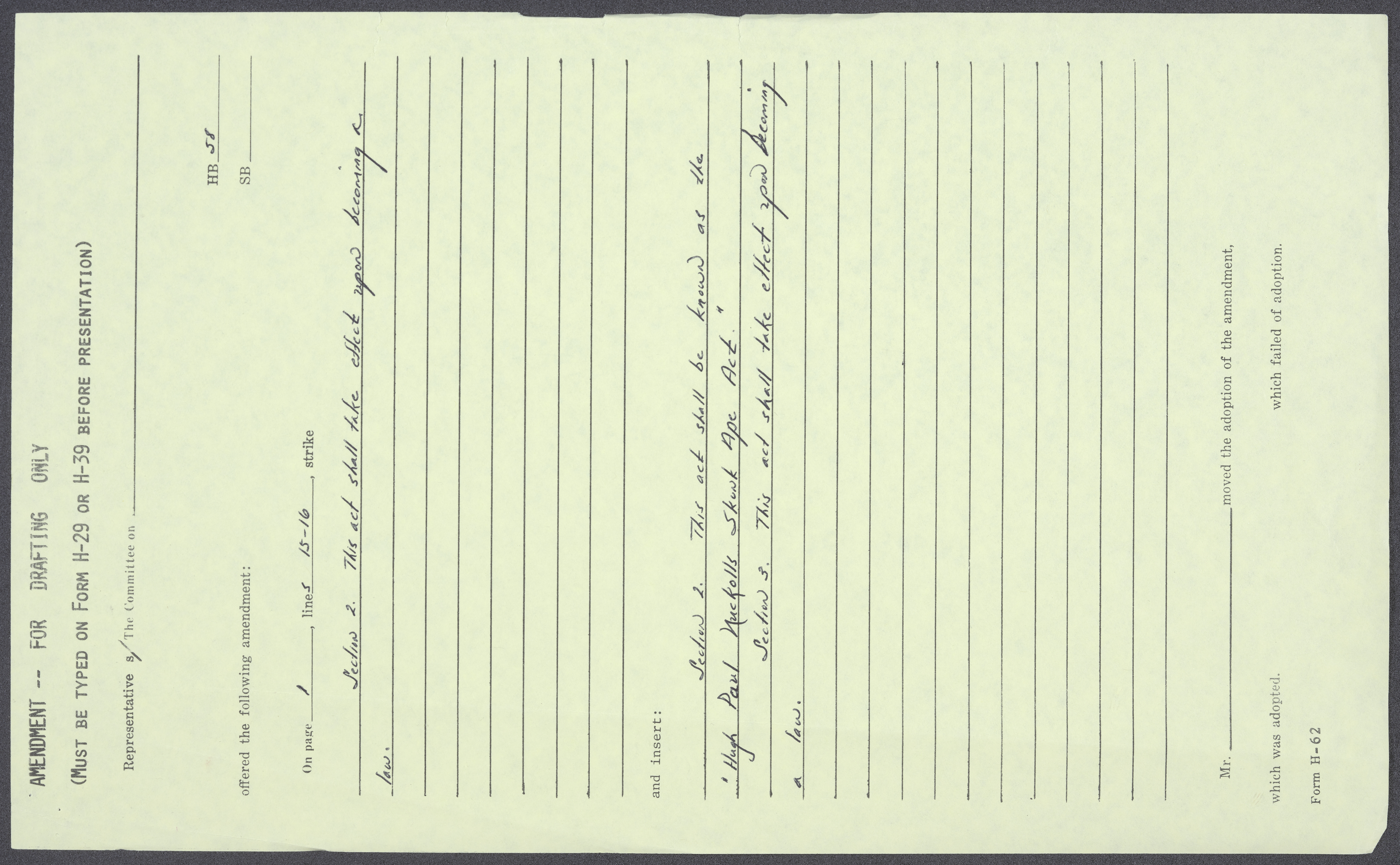 Florida Memory • Bill File, House Bill 58. "The Florida Skunk Ape ...