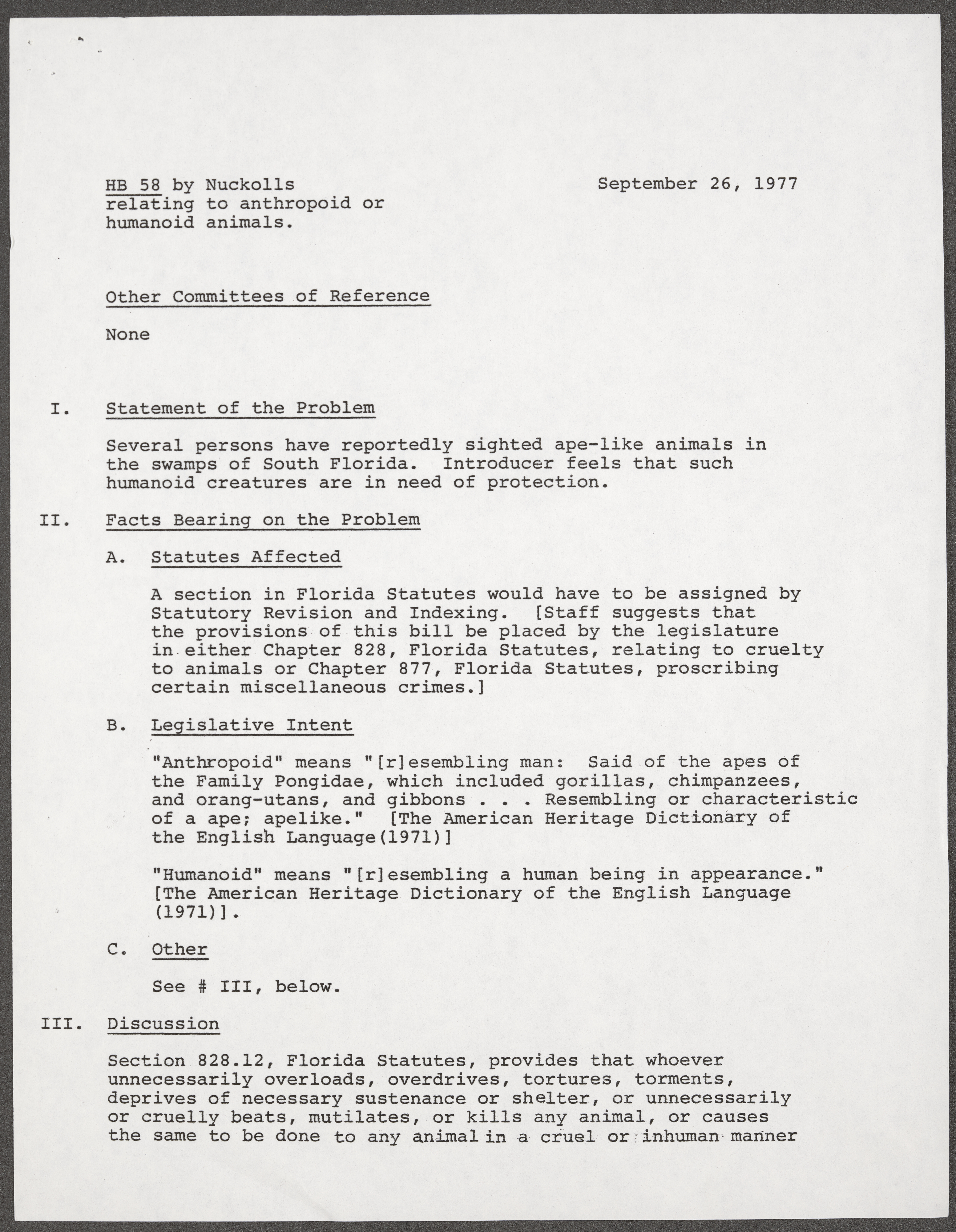 Florida Memory • Bill File, House Bill 58. "The Florida Skunk Ape ...
