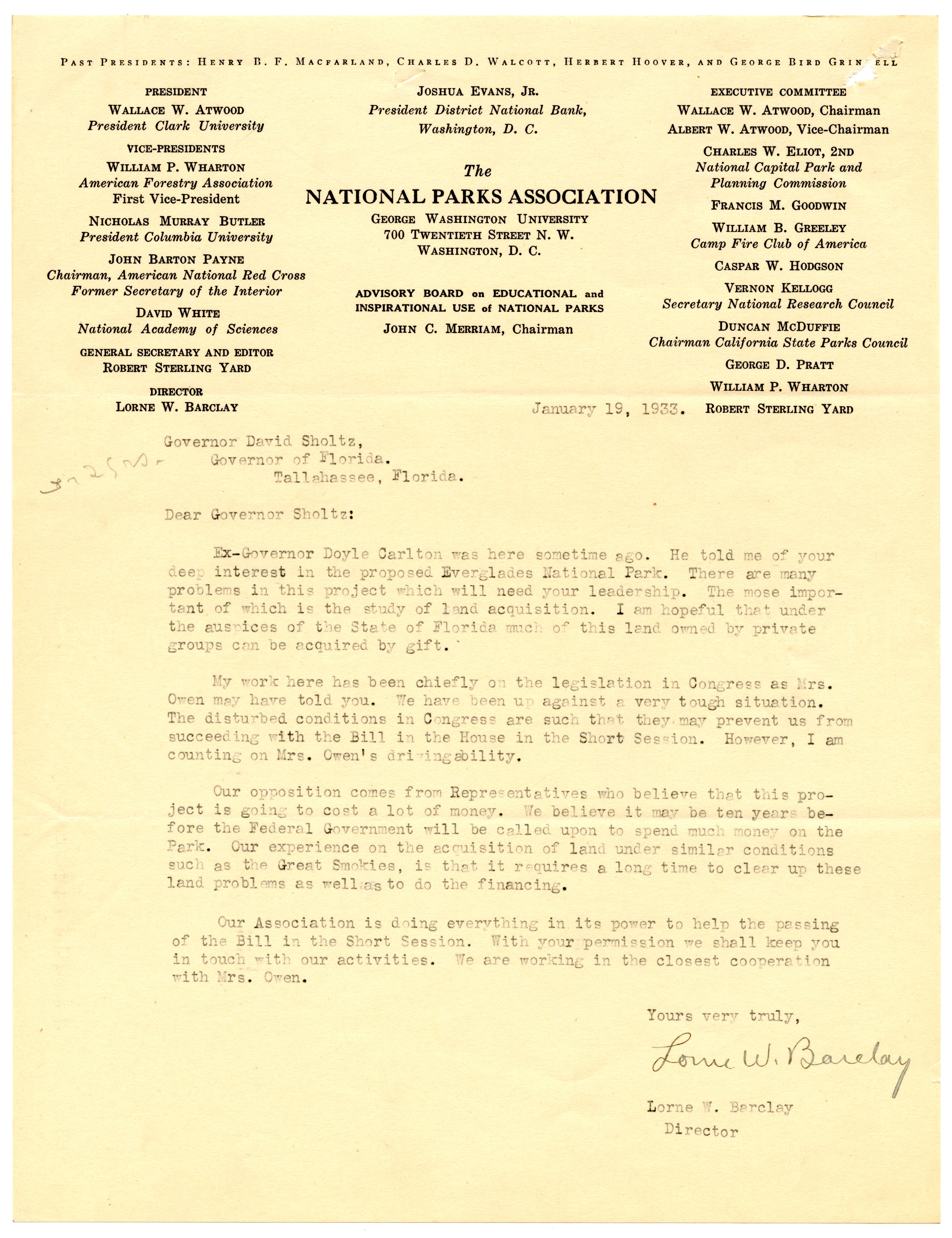 Florida Memory • Letter from Lorne W. Barclay to Governor David Sholtz ...
