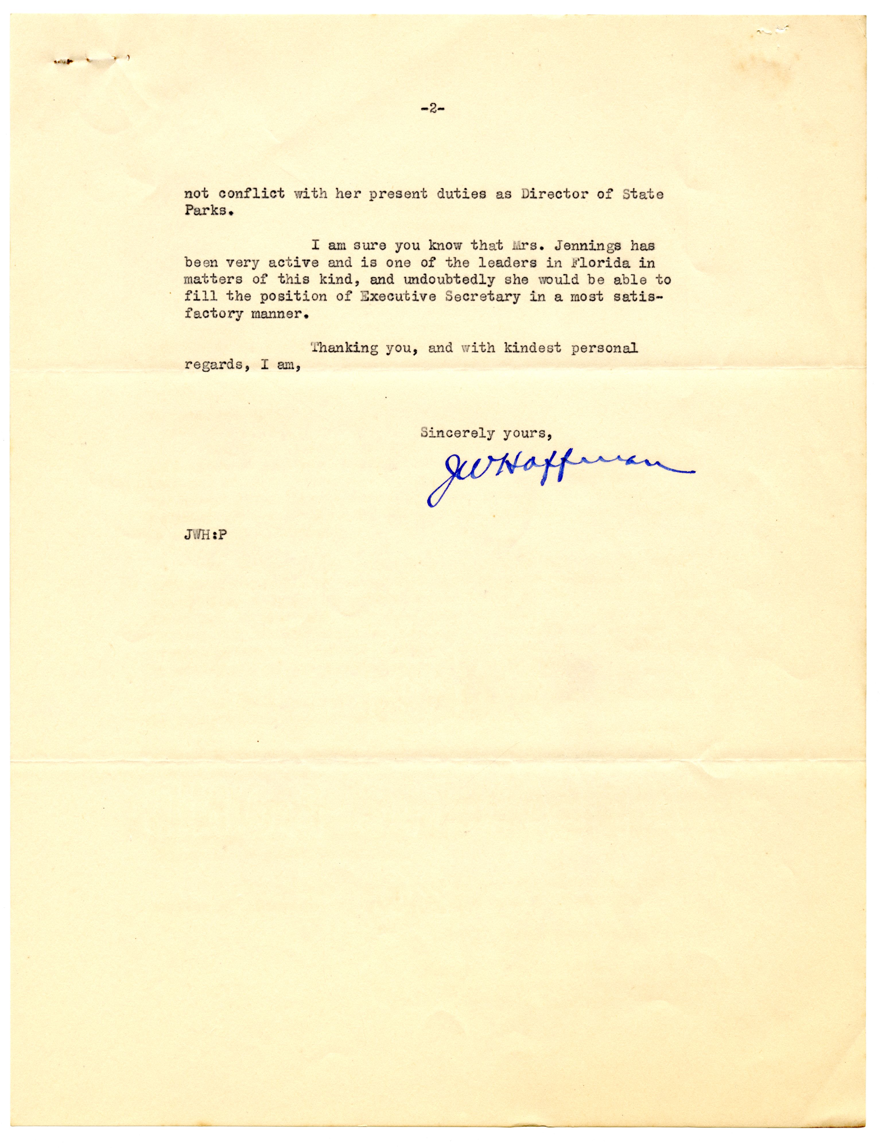 Florida Memory • Letter from J.W. Hoffman to Governor David Sholtz, 1935