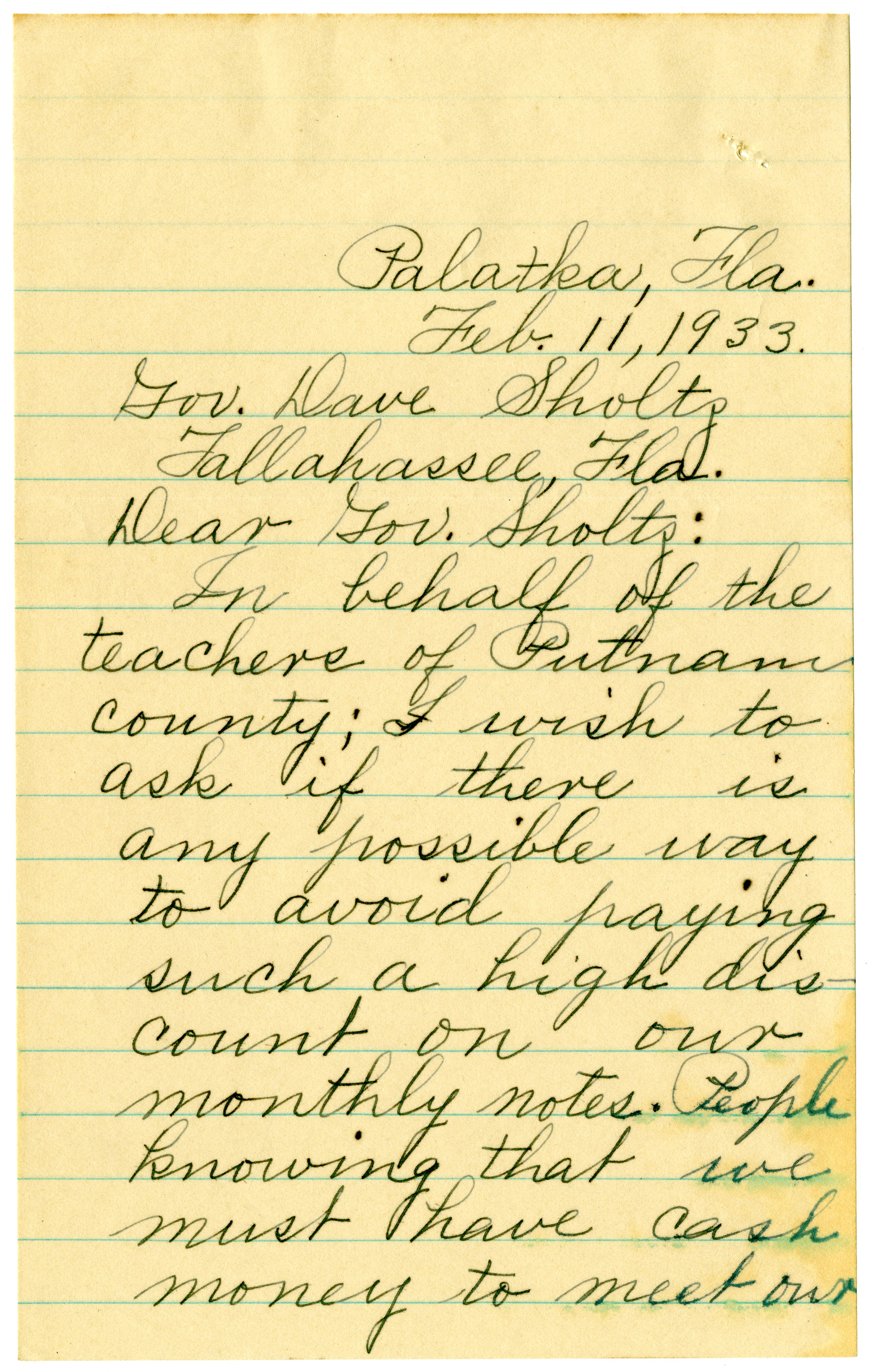 Florida Memory • Letter from Mabel Hayes to Governor Dave Sholtz ...