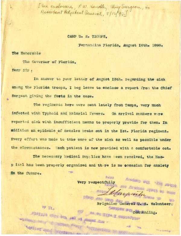 Florida Memory • Letter from Brigadier General Louis H. Carpenter to ...