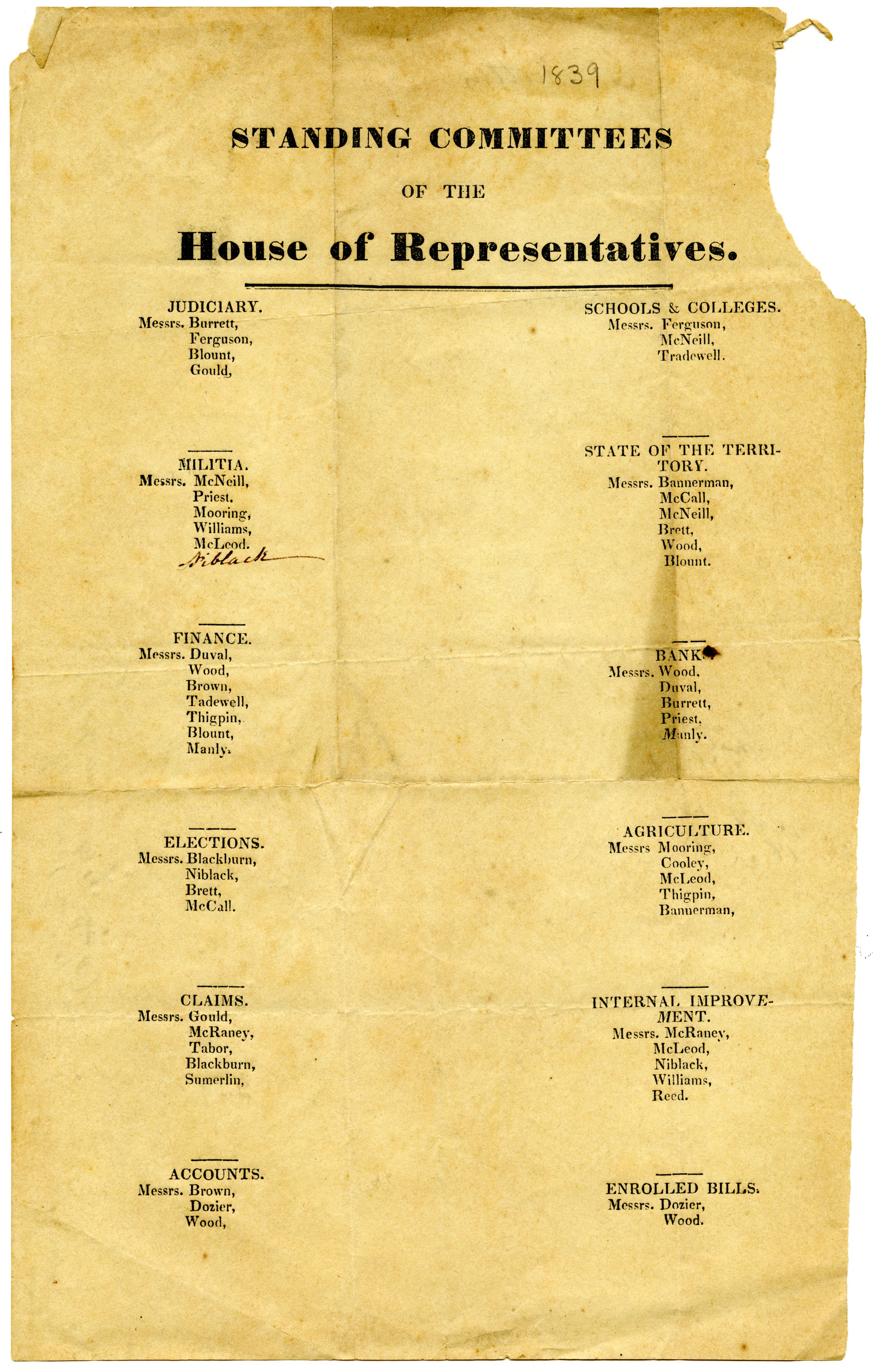 Florida Memory • List of Members of the Standing Committees of the ...