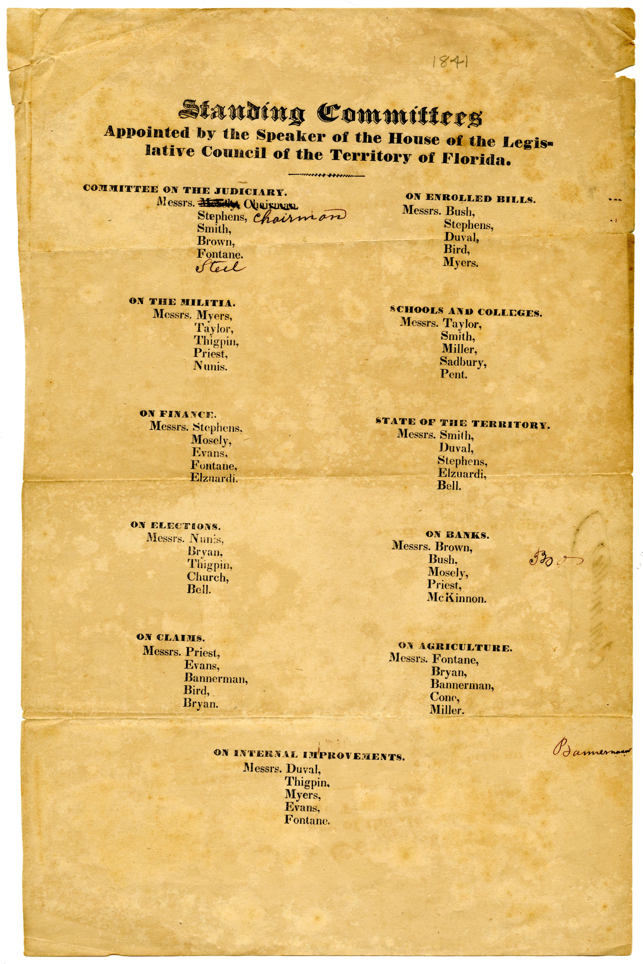Florida Memory • Standing Committees Appointed by the Speaker of the ...