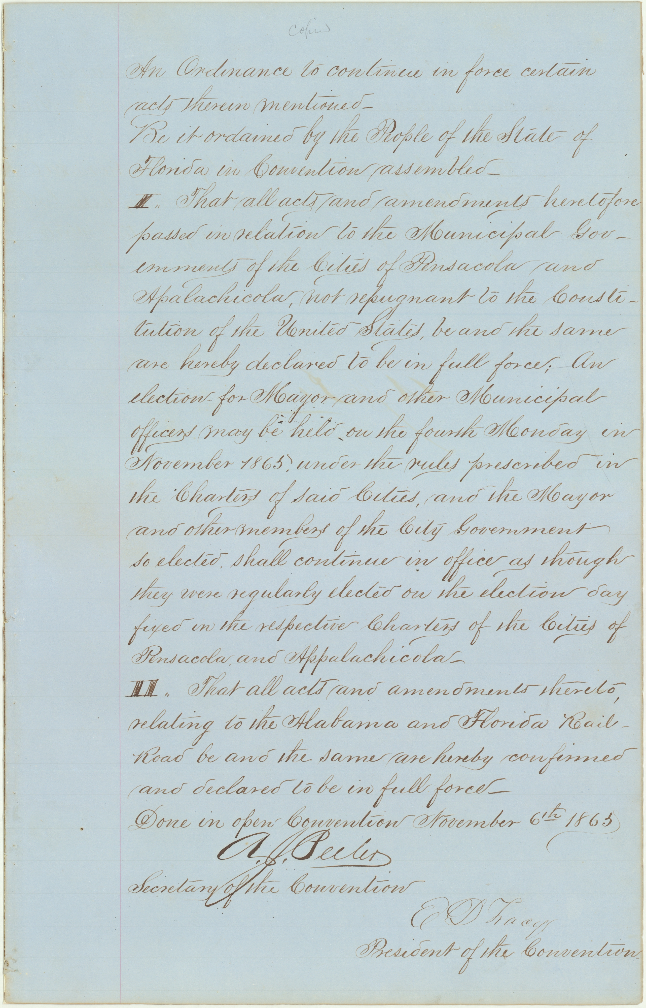 Florida Memory • Constitution of the State of Florida, 1865