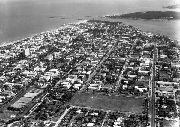Florida Memory • Aerial view looking south over Miami Beach from the ...
