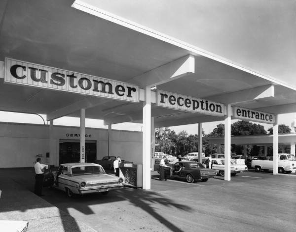 Florida Memory • Close-up view showing the customer reception entrance ...