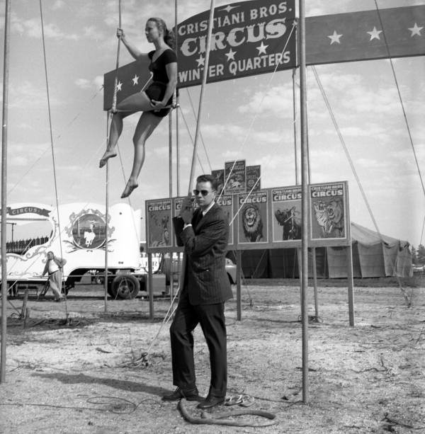Florida Memory • NBC-TV host Charles Van Doren with trapeze artist ...