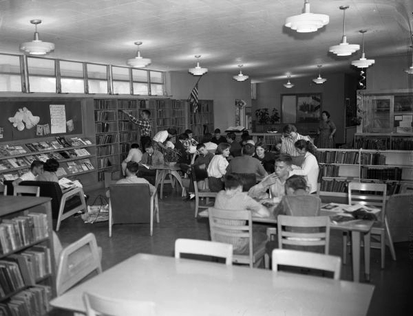 Florida Memory • Interior view of school library showing Florida High ...