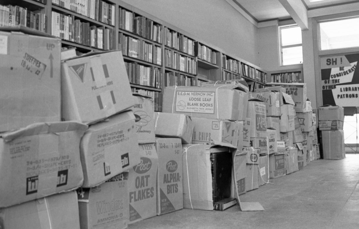 Florida Memory • Interior view showing boxes inside a Tallahassee library.
