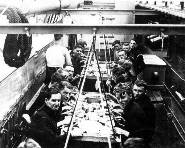 Florida Memory • Crew in the mess hall aboard the battleship USS ...