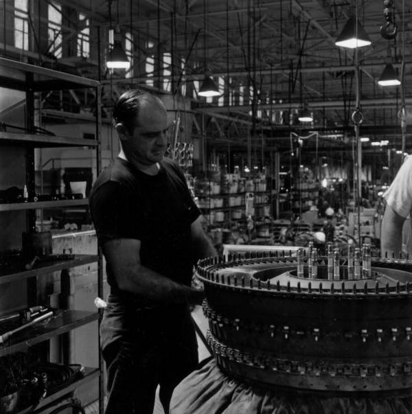 Florida Memory • Employee assembling a jet engine at Aerodex, Inc. in ...