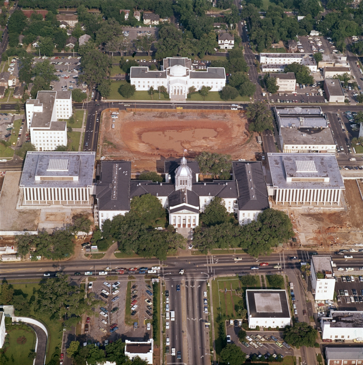 Florida Memory • Aerial view looking west at construction site for ...