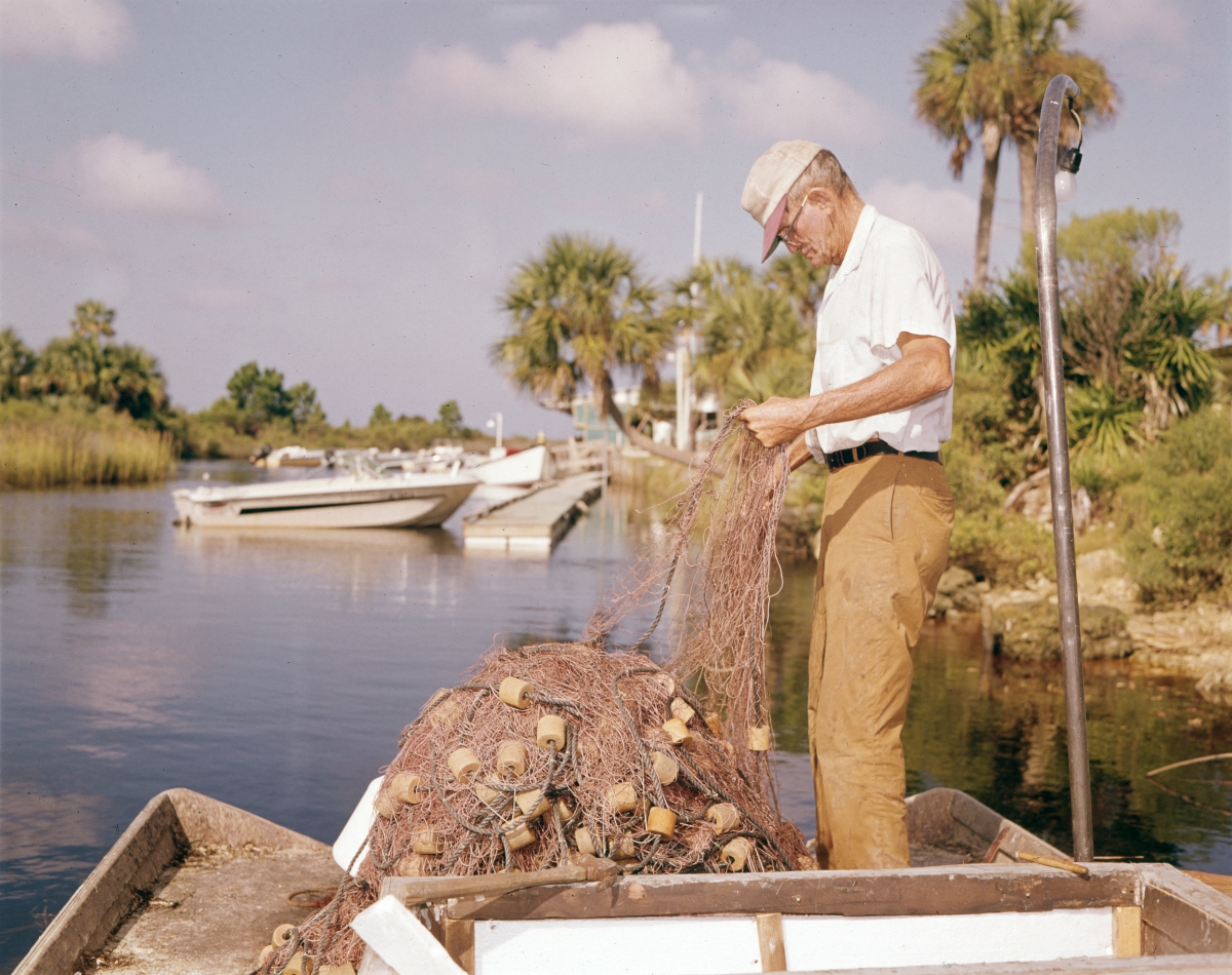 Florida Memory • Fisherman preparing his casting net for a day of ...