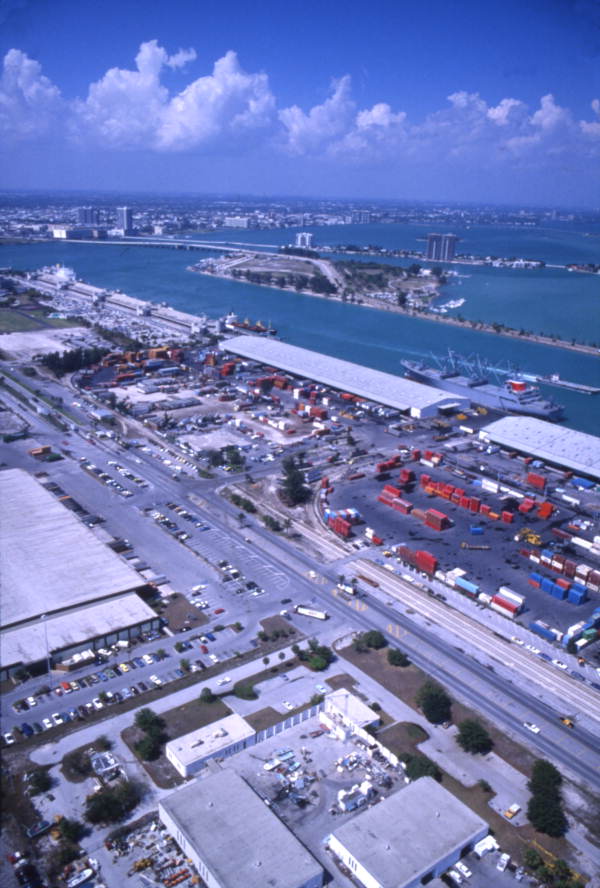 Florida Memory • Aerial view looking north over the Port of Miami at ...