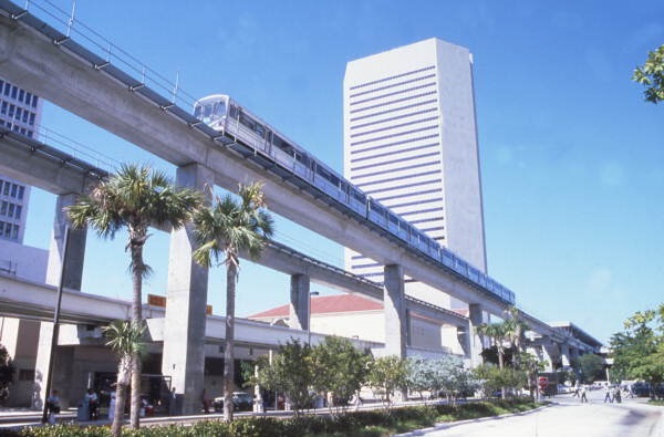 Florida Memory • Miami's Metrorail passing by the Stephen P. Clark Center.
