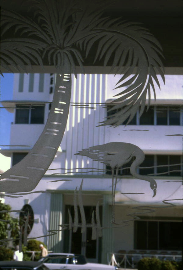 Florida Memory • Etched glass window in Miami Beach.