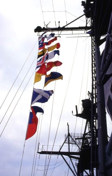 Florida Memory • Close-up view of maritime flags on the USS William V ...