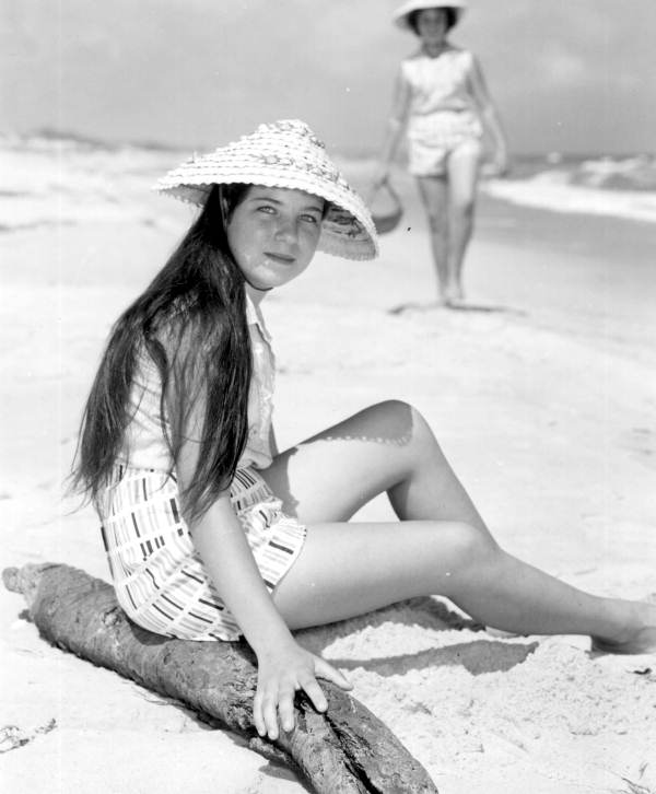 Florida Memory • Linda Sharpe on the beach with Lynn Sharpe in the ...