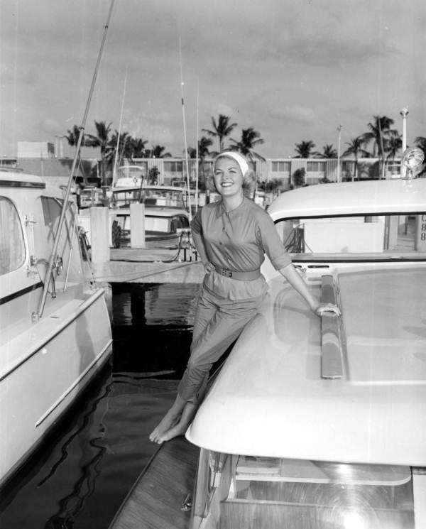 Florida Memory • Lois Lenzen posing on a motorboat - Fort Lauderdale ...