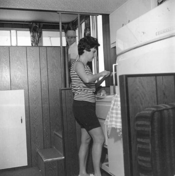 Florida Memory • Nancy Brower makes a sandwich in the cabin of their ...