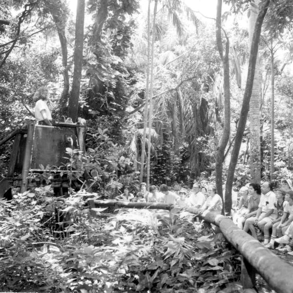 Florida Memory • Tourists watching trainer with monkeys at Monkey ...