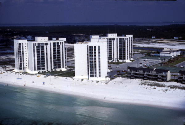 Florida Memory • Aerial view of the Shoreline Towers Condominiums in ...