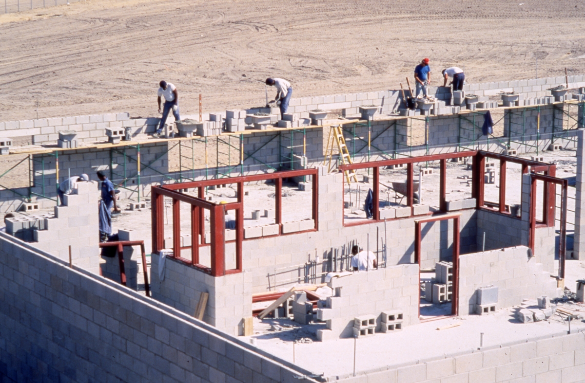 Florida Memory • Close-up view showing a Florida prison under construction.