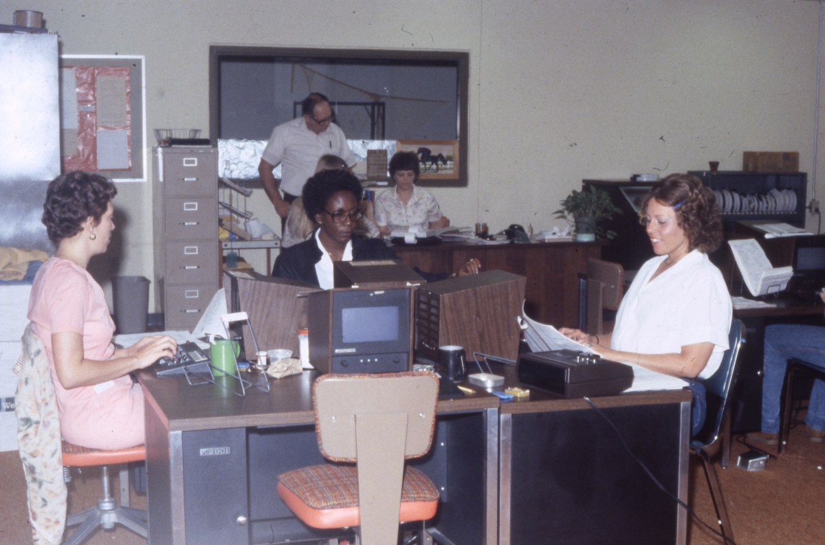 Florida Memory • Interior view showing prison employees at work in the ...