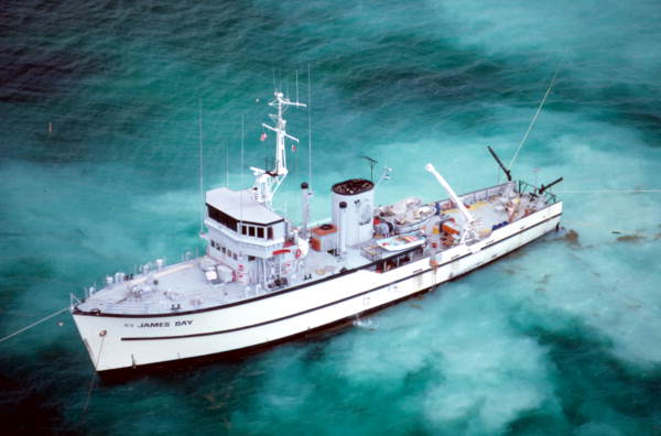 Florida Memory • Aerial view of the R/V James Bay excavating the ...
