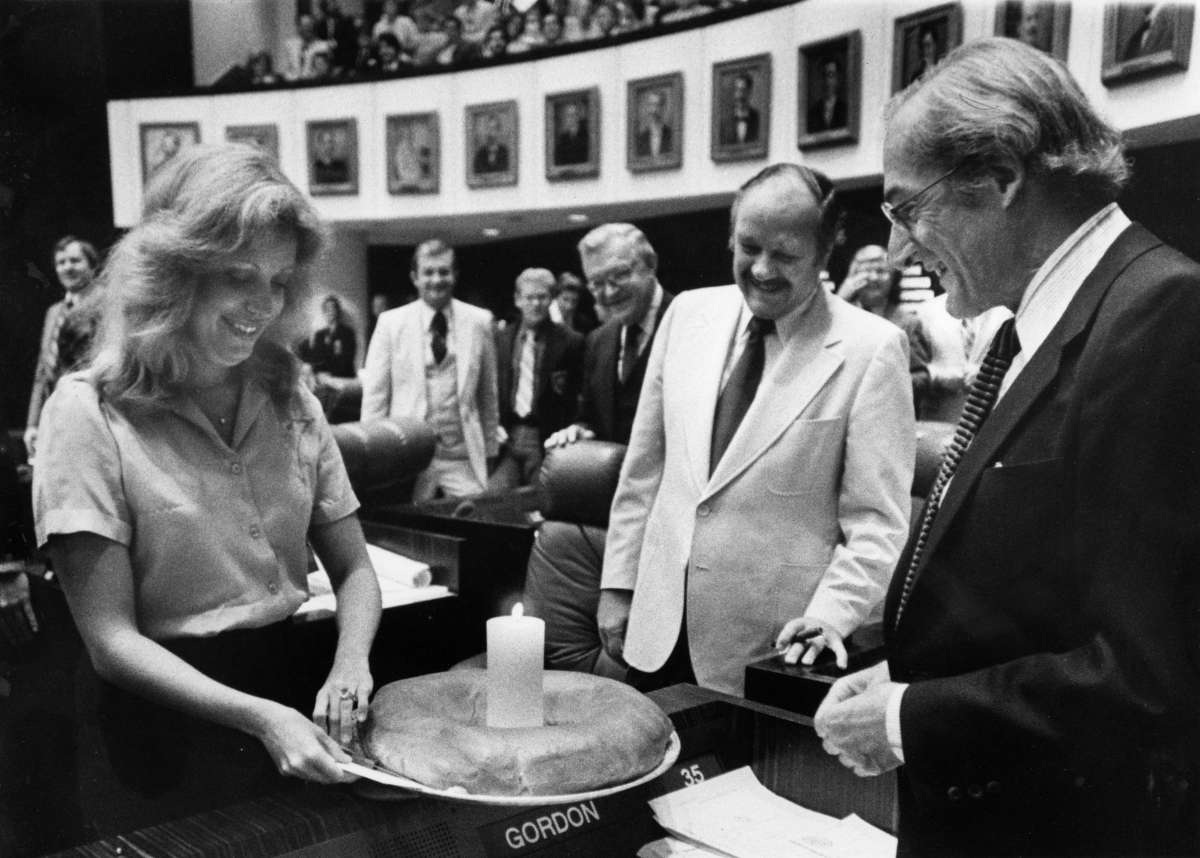 Florida Memory • Senator Jack Gordon smiles at Sylvie Perez as she ...