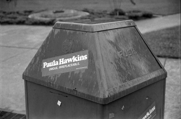 Florida Memory • Trash can with a Paula Hawkins' bumper sticker on it ...
