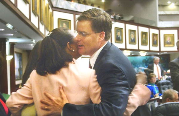 Florida Memory • Rep. Aaron Bean is hugged by Rep. Yolly Roberson after ...