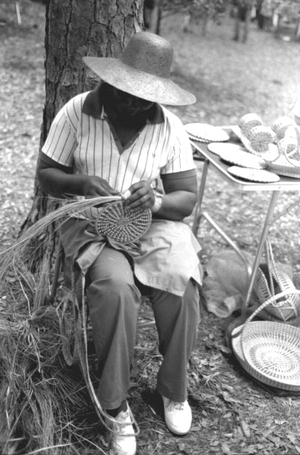Florida Memory • Margaret Garrison making a sweetgrass basket- White ...