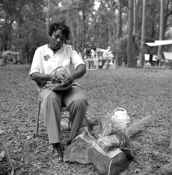 Florida Memory • Margaret Garrison making a sweet grass basket at the ...