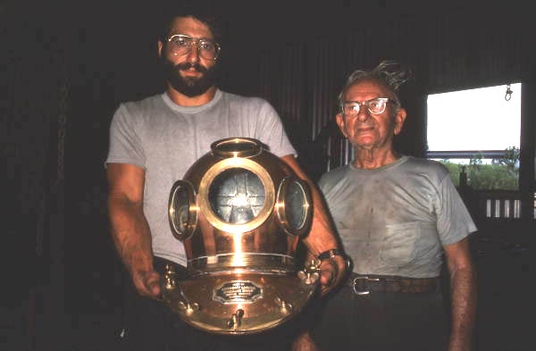 Florida Memory • Nick Toth holding a Greek diving helmet while Antonios ...
