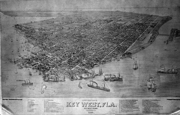 Florida Memory • Bird's eye view drawing of Key West, Florida.