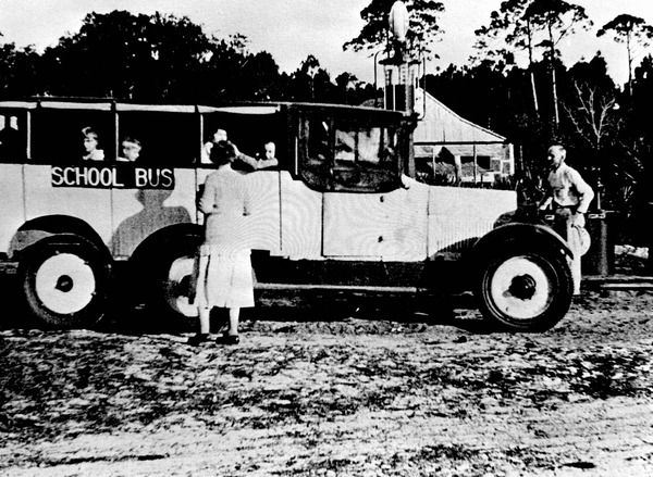 Florida Memory • Franklin County school bus at gas pump