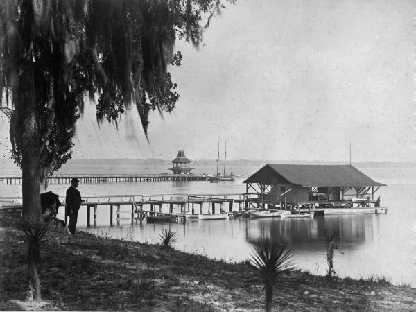 Florida Memory • Steamboat pier and boathouse - Magnolia Springs, Florida.