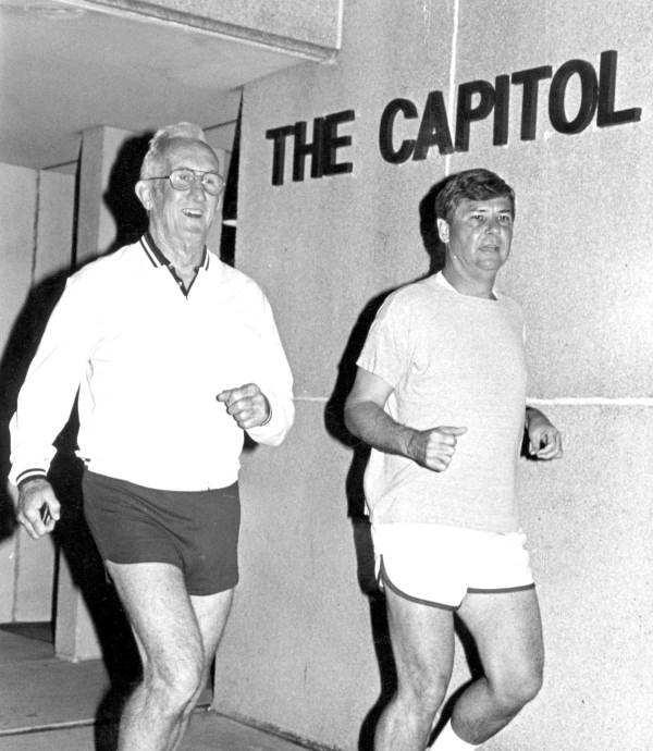 Florida Memory • Florida Governor Bob Graham jogging with security ...
