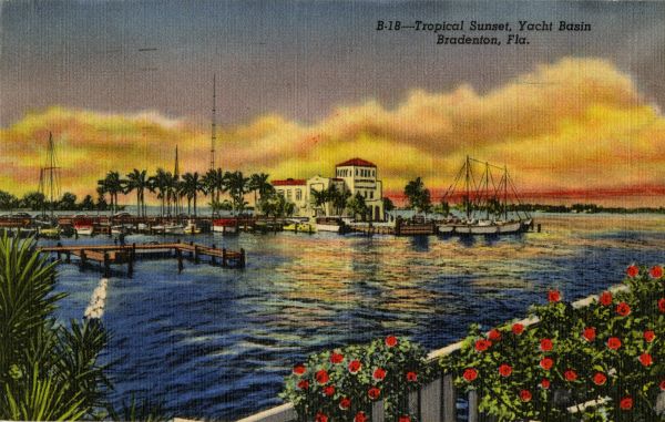 Florida Memory • Tropical sunset, yacht basin - Bradenton, Fla.