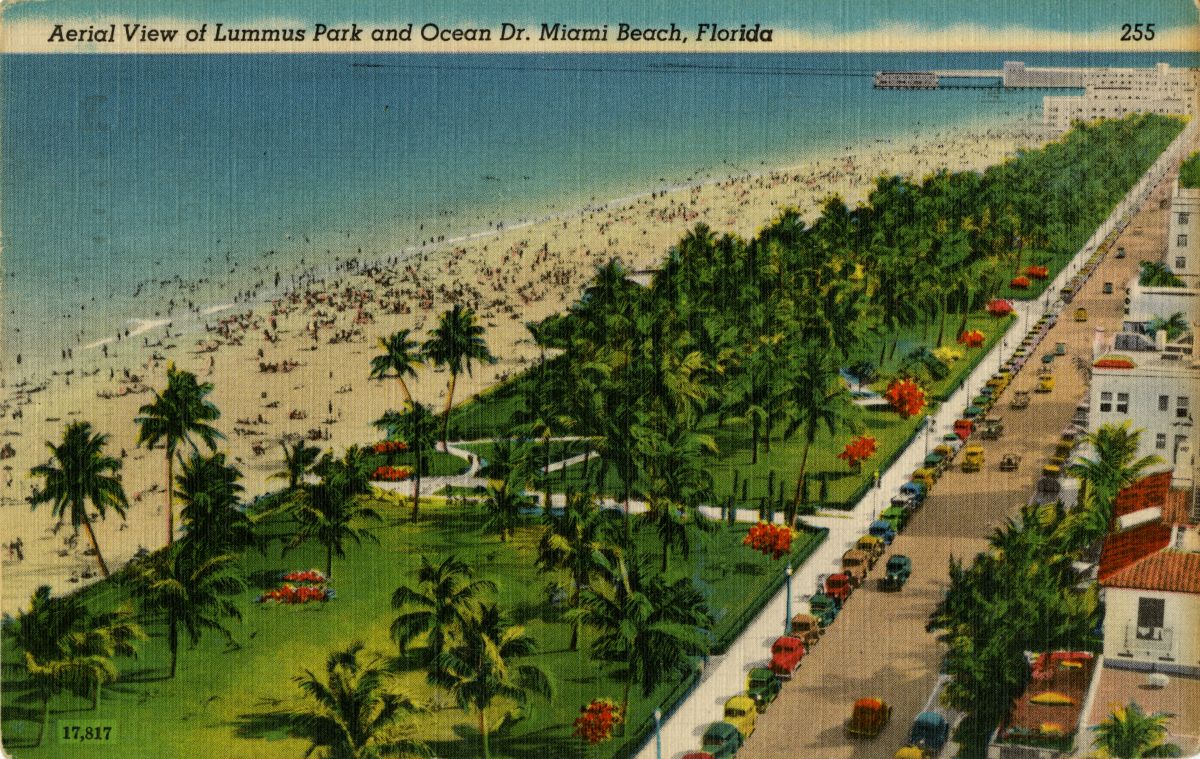 Florida Memory • Aerial View of Lummus Park and Ocean Dr. - Miami Beach ...