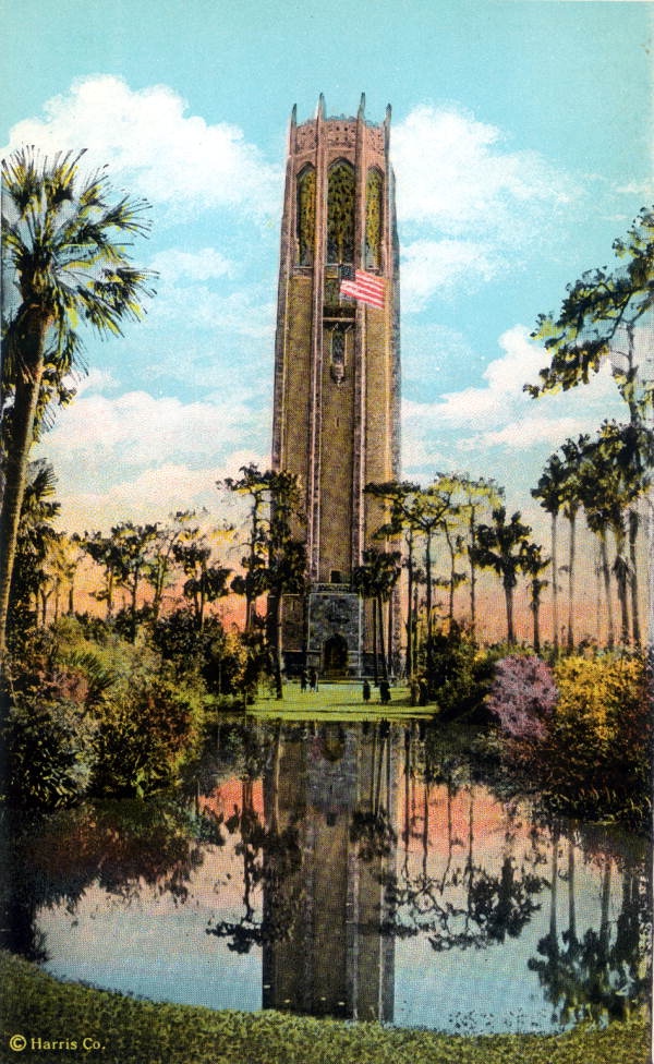 Florida Memory • Reflection of Bok Tower in a pool - Lake Wales, Florida