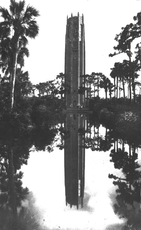 Florida Memory • Bok Tower reflected in the lake- Lake Wales, Florida.