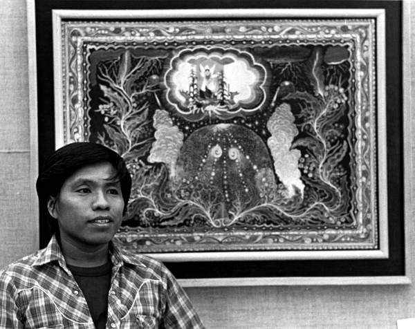Florida Memory • Mexican artist Marcial Ayala with one of his paintings ...