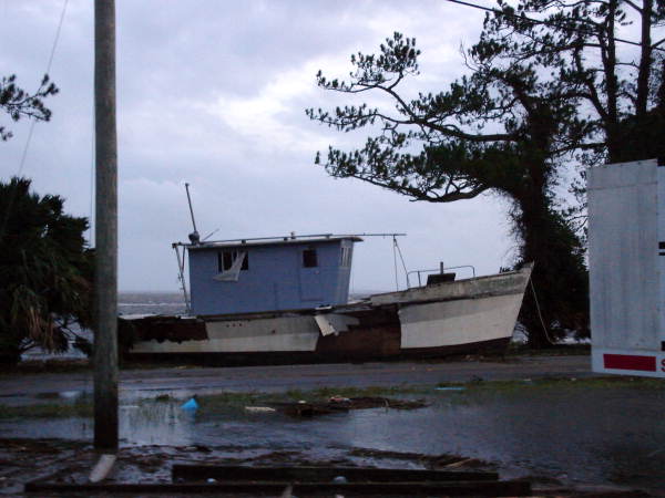 Florida Memory • View showing boat aground in Franklin County damaged ...